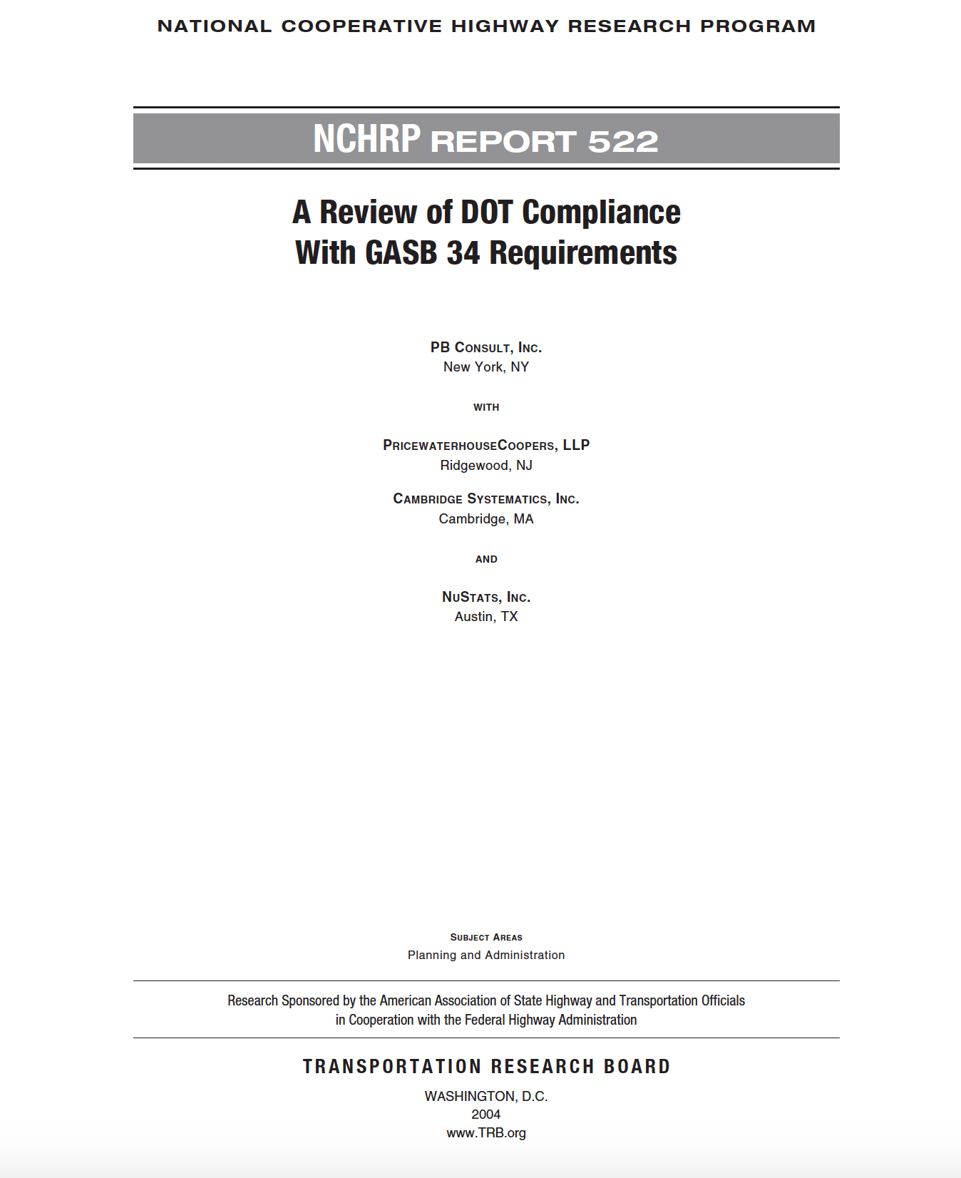 NCHRP Report 522: A Review of DOT Compliance with GASB 34 Requirements ...