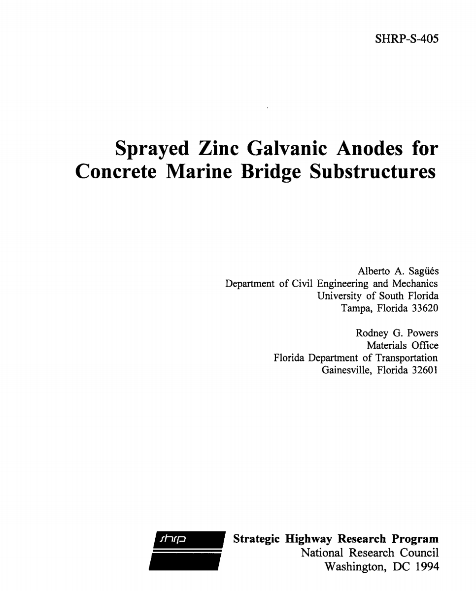 Sprayed Zinc Galvanic Anodes for Concrete Marine Bridge Substructures ...