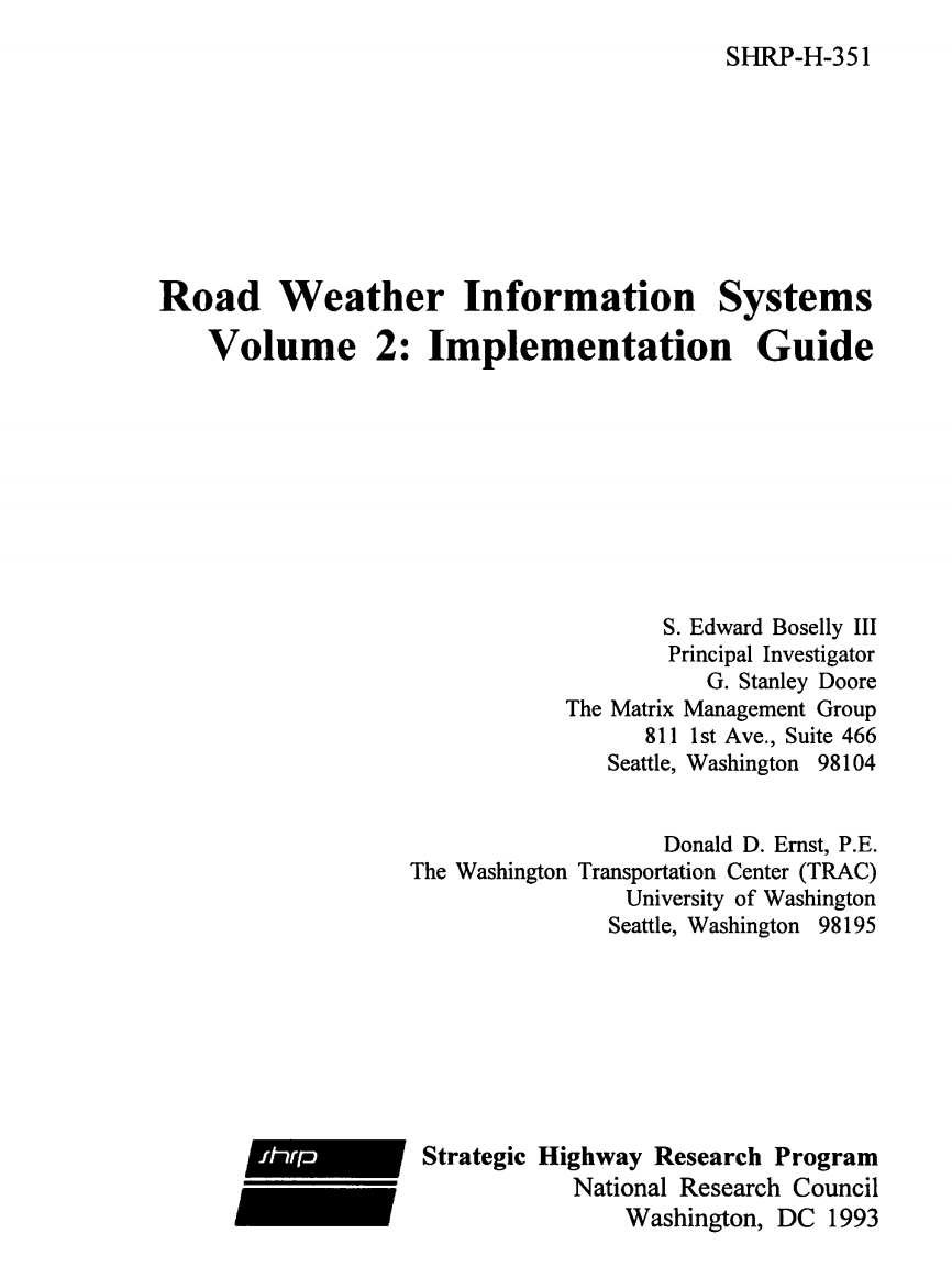Road Weather Information Systems, Volume 2: Implementation Guide [PUB ...
