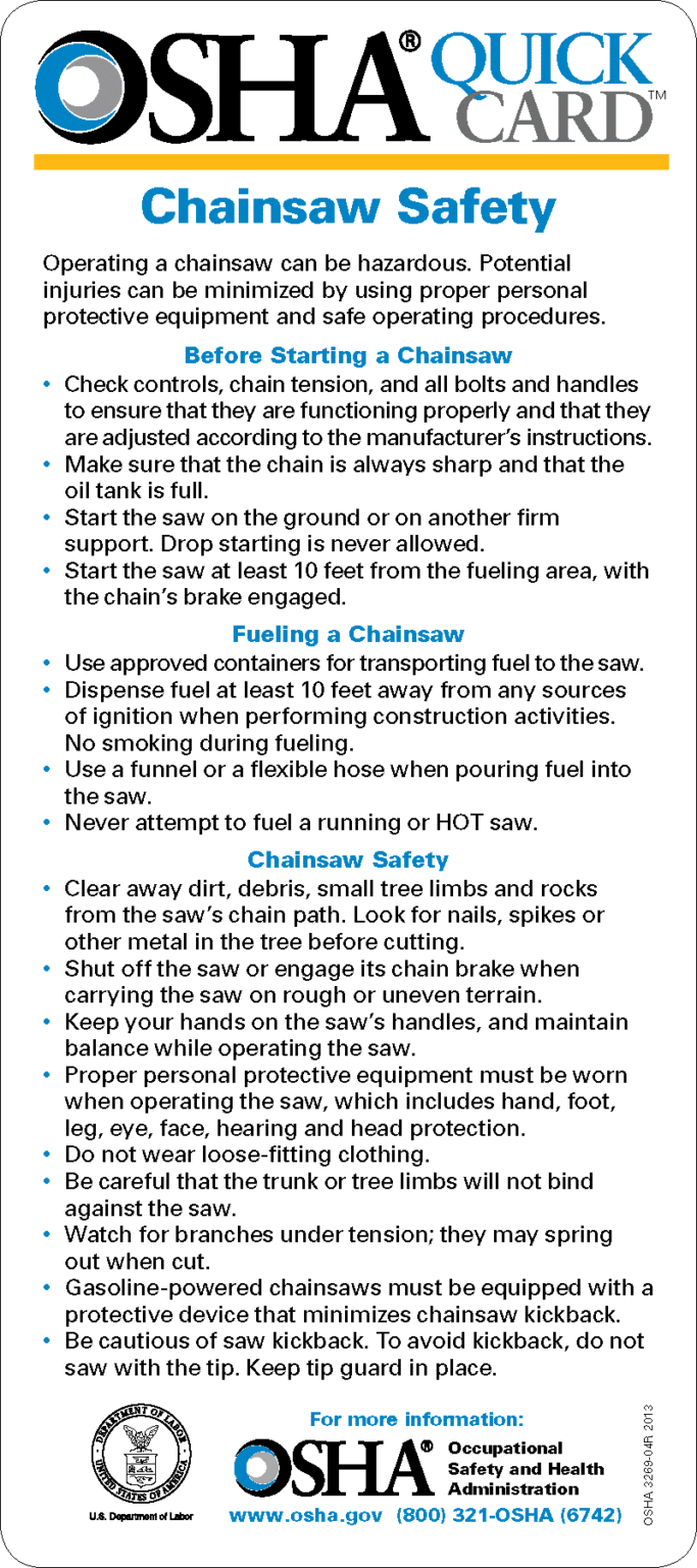 OSHA Quick Card Chainsaw - South Carolina LTAP Center